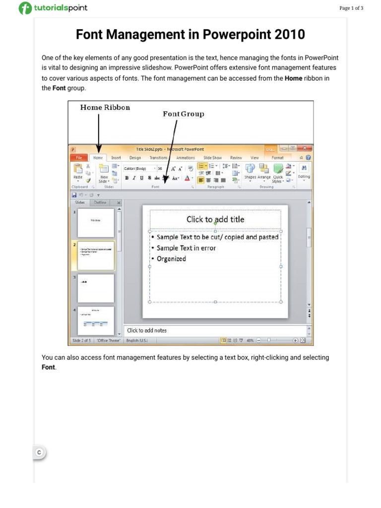 Font Management in Powerpoint 2010 | PDF