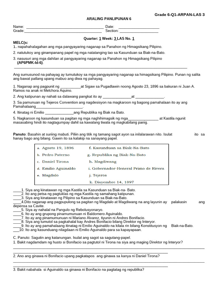 Grade 6 Q1 ARPAN LAS Week 3 | PDF