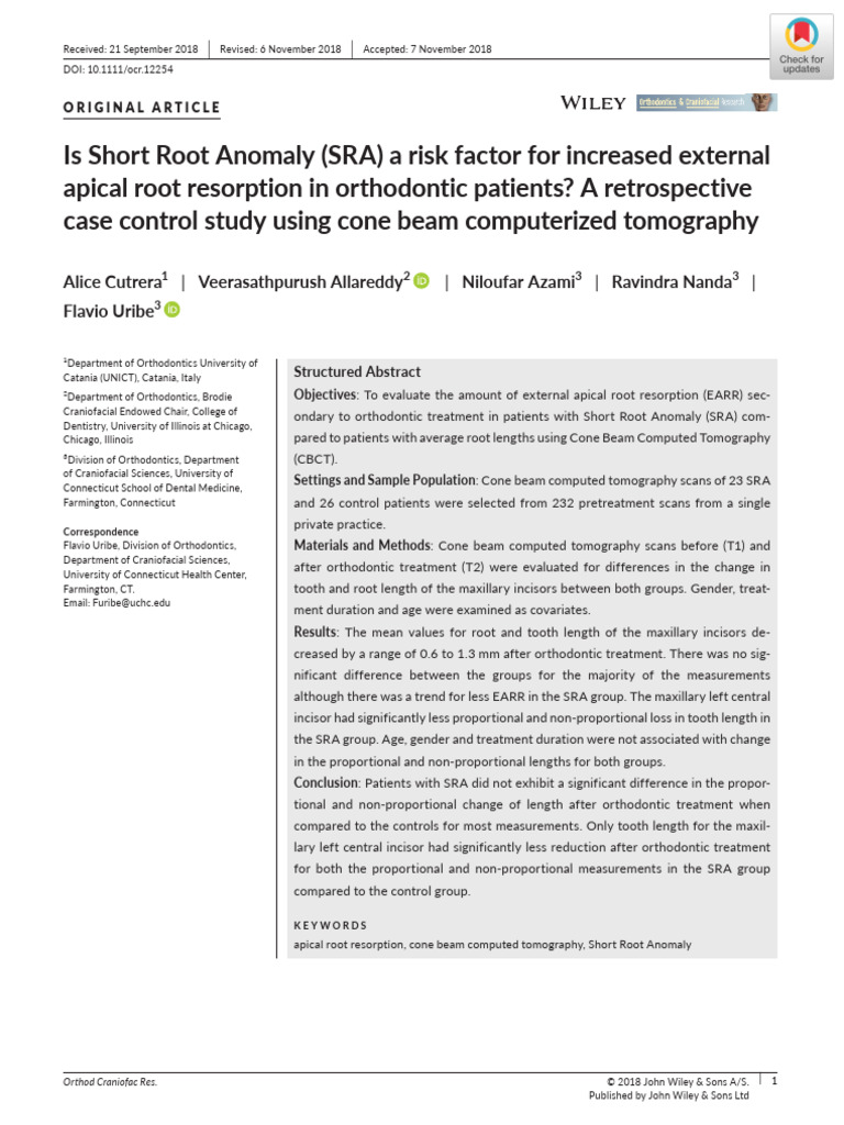 Is Short Root Anomaly (SRA) A Risk Factor For Increased External | PDF ...