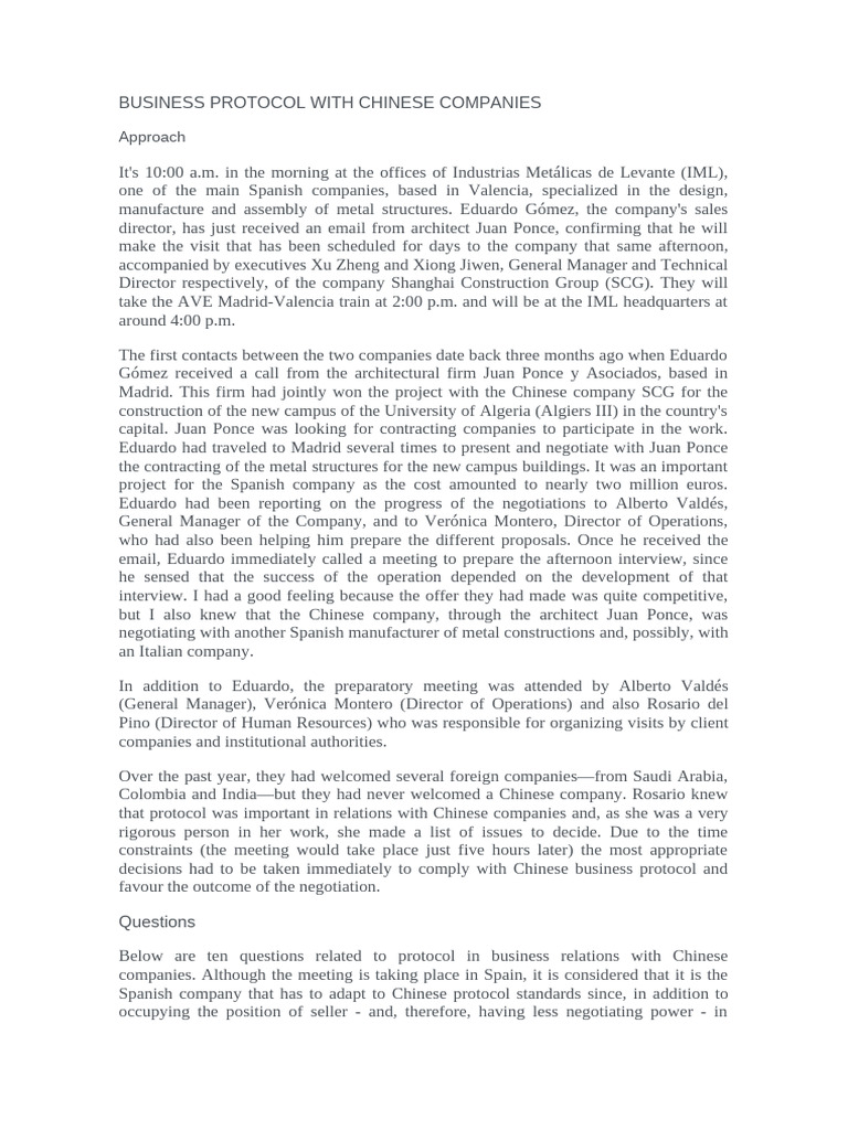 Business Protocol for Chinese Negotiations | PDF