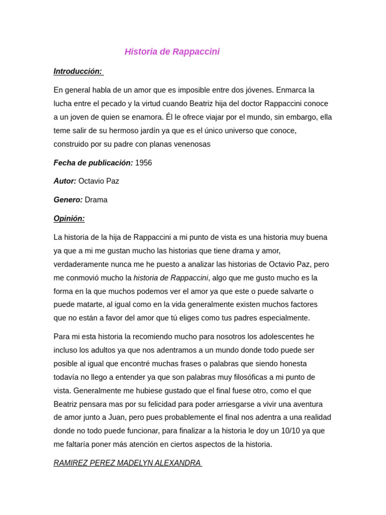 Historia de Rappaccini | PDF