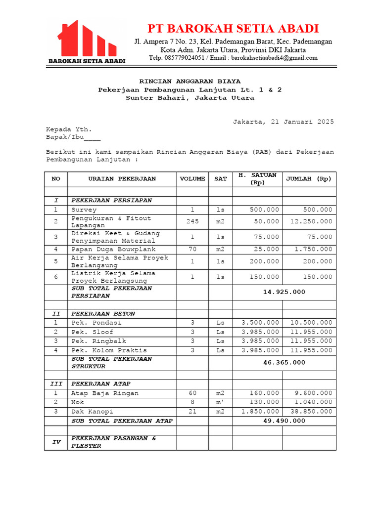 RAB PT BSA (SUNTER BAHARI) | PDF