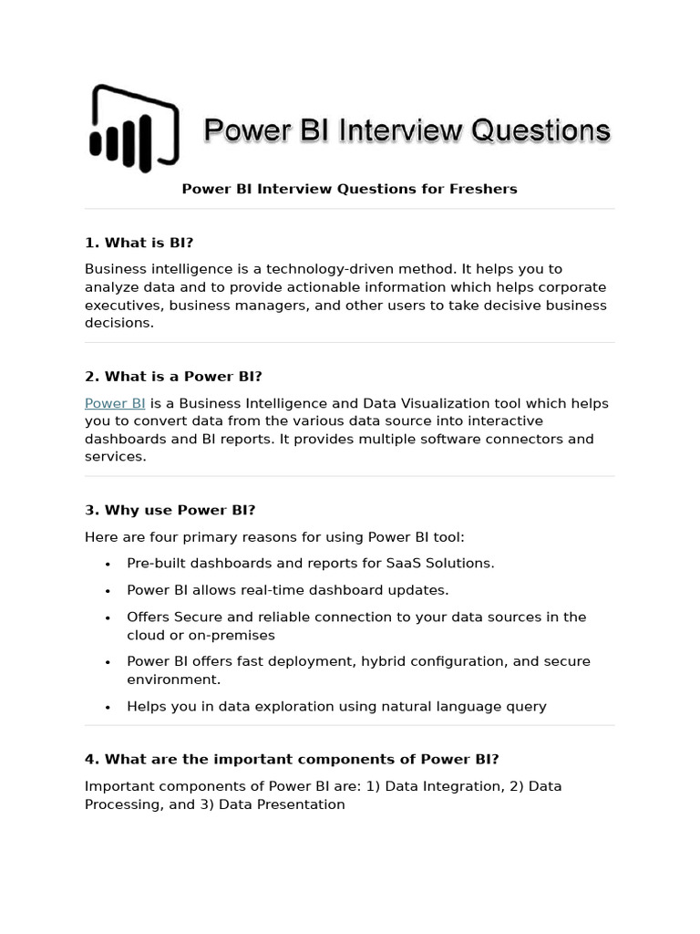 Power BI Interview Questions for Freshers | PDF | Database Index | Microsoft Excel