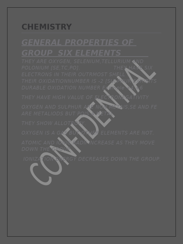 General Properties of Group 6 Elements | PDF