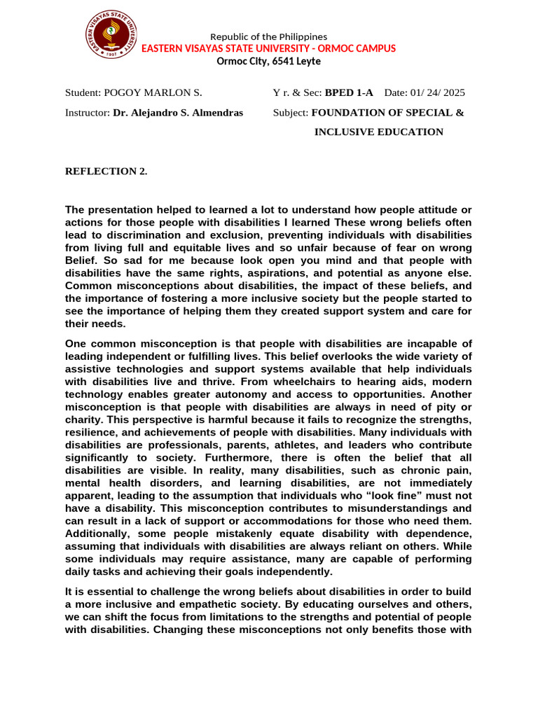 FORMAT Reflection in Foundation of Special and Inclusive Education ...