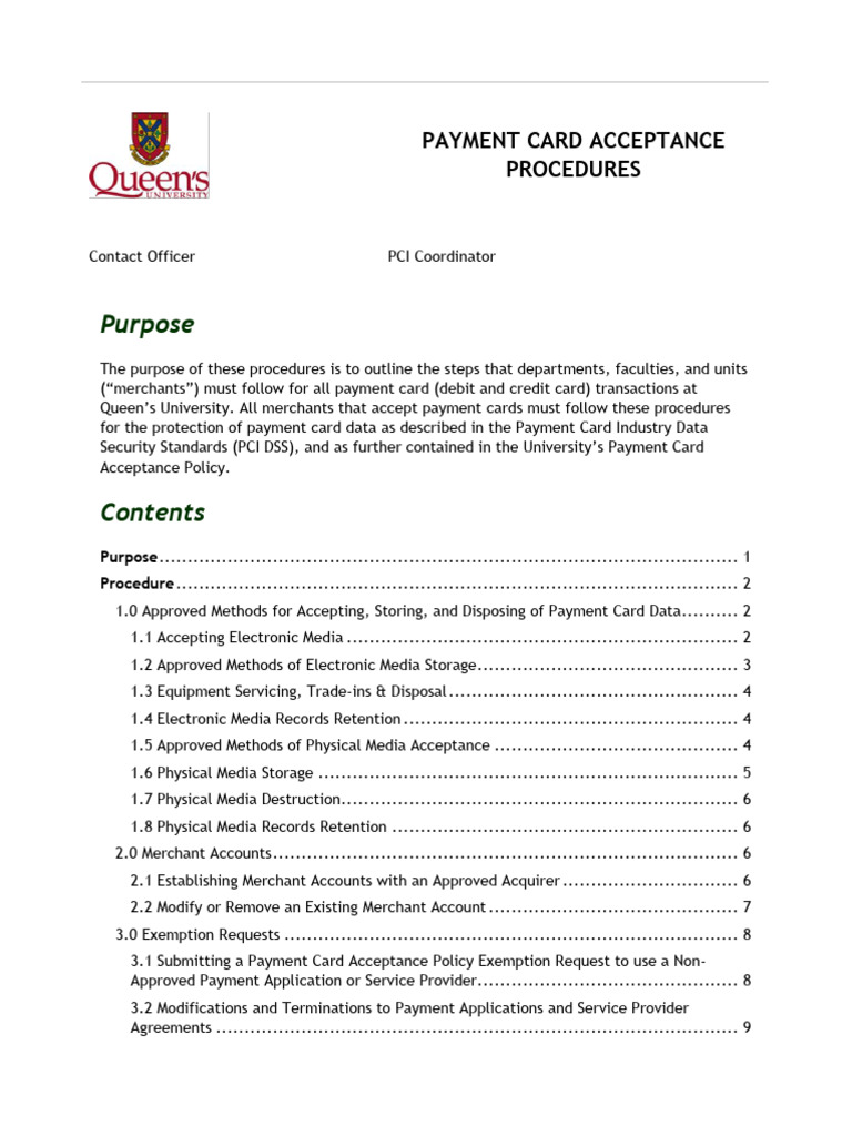 Payment Card Acceptance Procedure | PDF | Payment Card Industry Data ...
