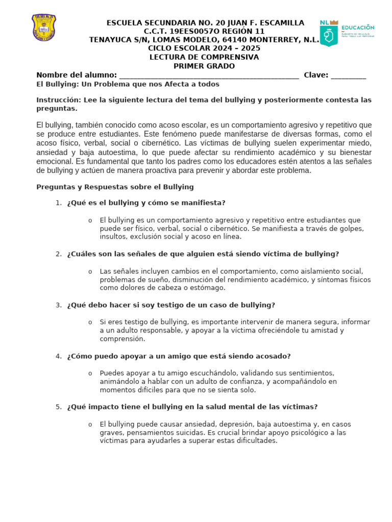 El Bullying: Prevención y Apoyo Escolar | PDF | Sicología | Ciencias ...