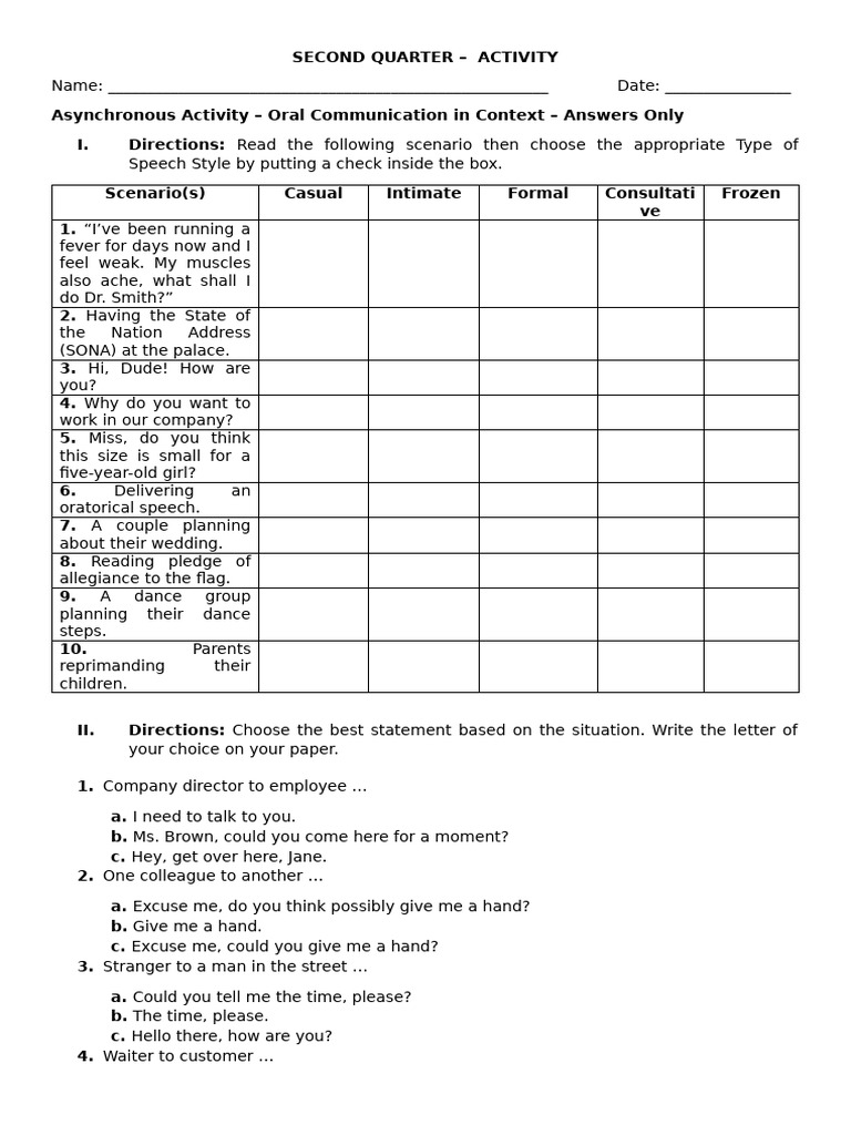 Second Quarter Asynchronous Activity | PDF