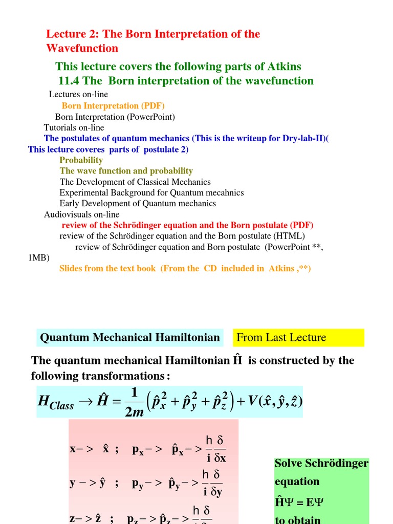 Chem 373 - Lecture 2: The Born Interpretation of The Wavefunction | PDF ...