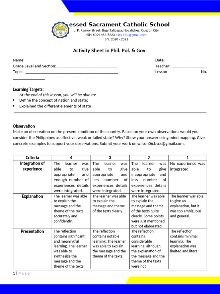 Activity sheet 1 | PDF | Learning | Cognitive Science