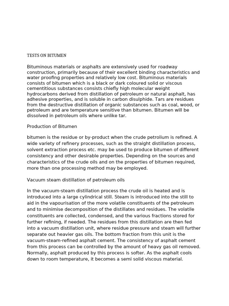 Bitumen Tests Sem4 | PDF | Petroleum | Distillation