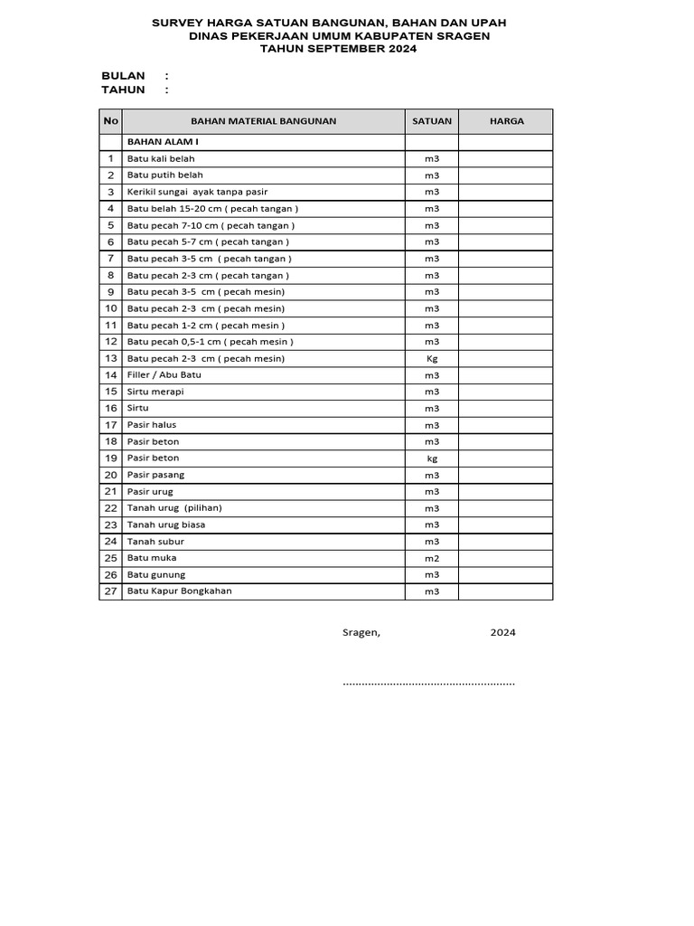 Form Survey Harga Untuk 2023 | PDF
