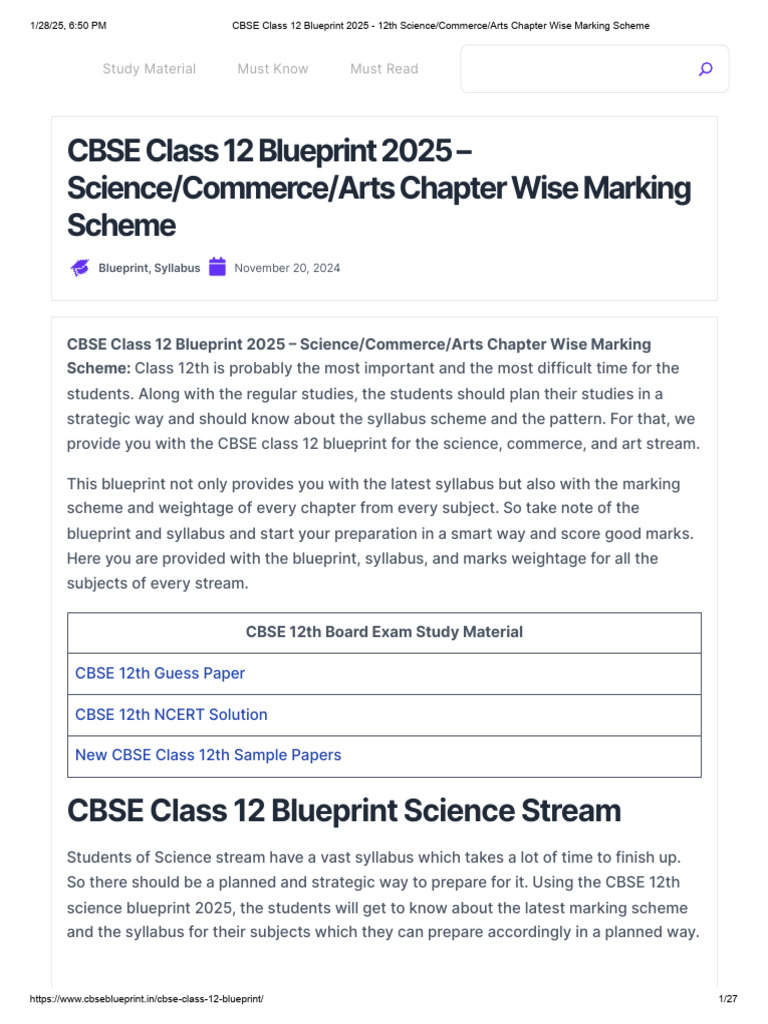CBSE Class 12 Blueprint 2025 - 12th Science - Commerce - Arts Chapter ...