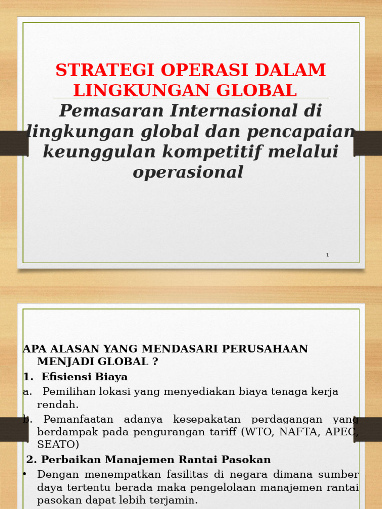 Strategi Operasi Dalam Lingkungan Global | PDF