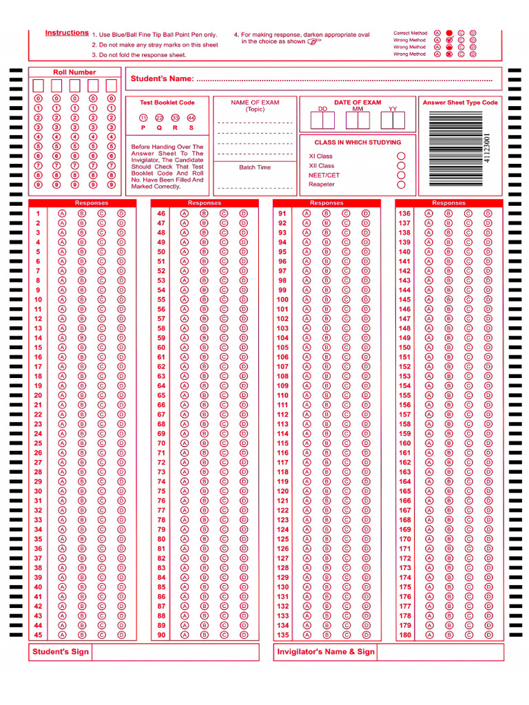 180 Question Omr Sheet | PDF