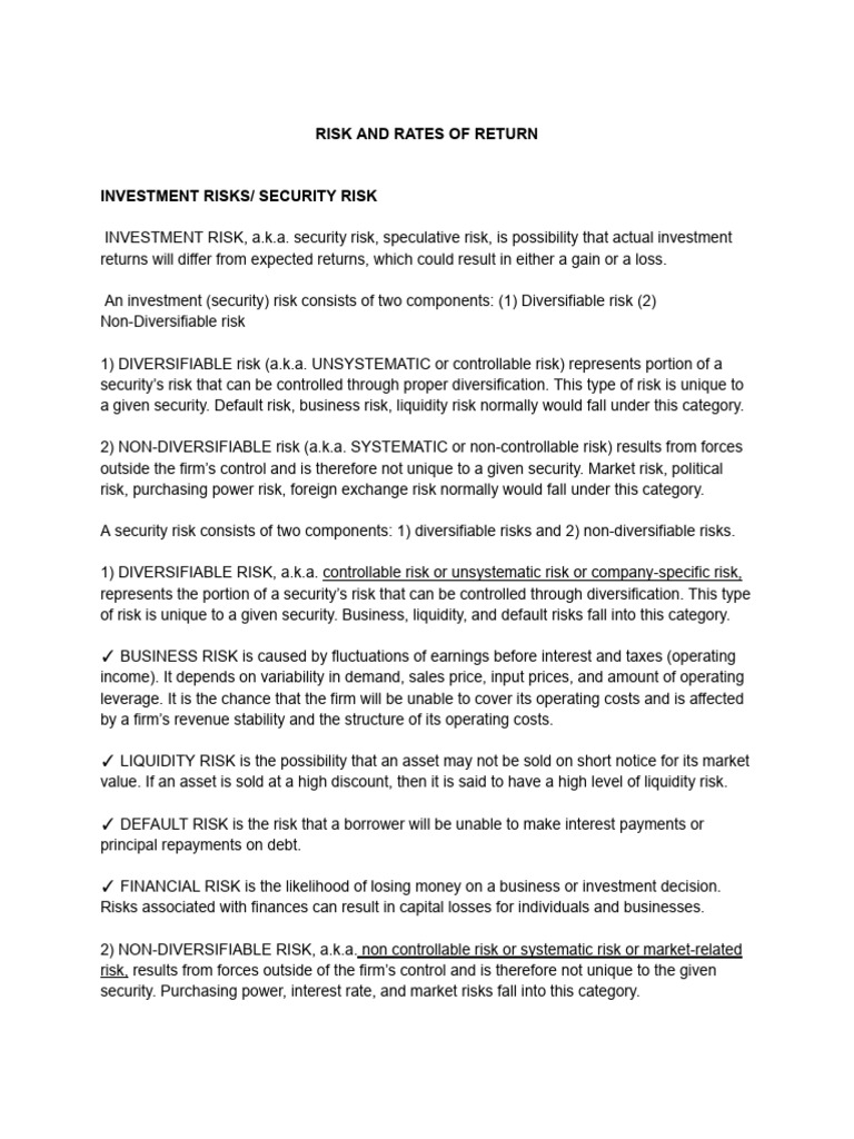 Risk and Rates of Return | PDF | Financial Risk | Beta (Finance)