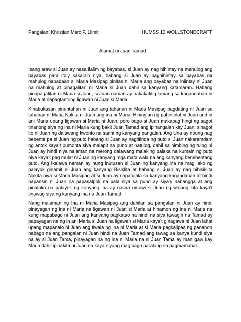 Alamat NG Juan Tamad Boud 12 Wollstonecraft | PDF