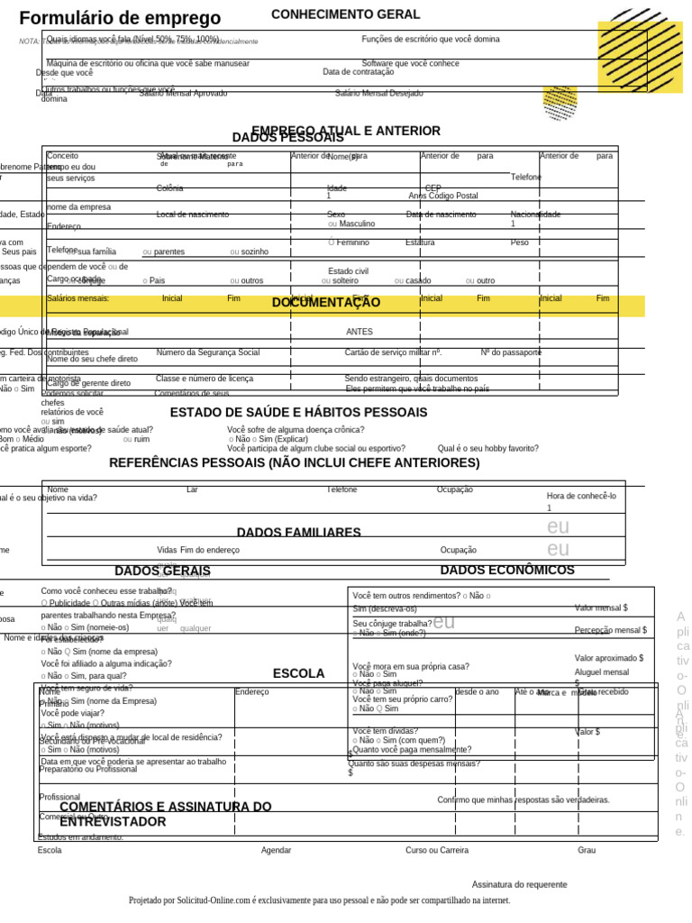 Formulário de Emprego Completo | PDF