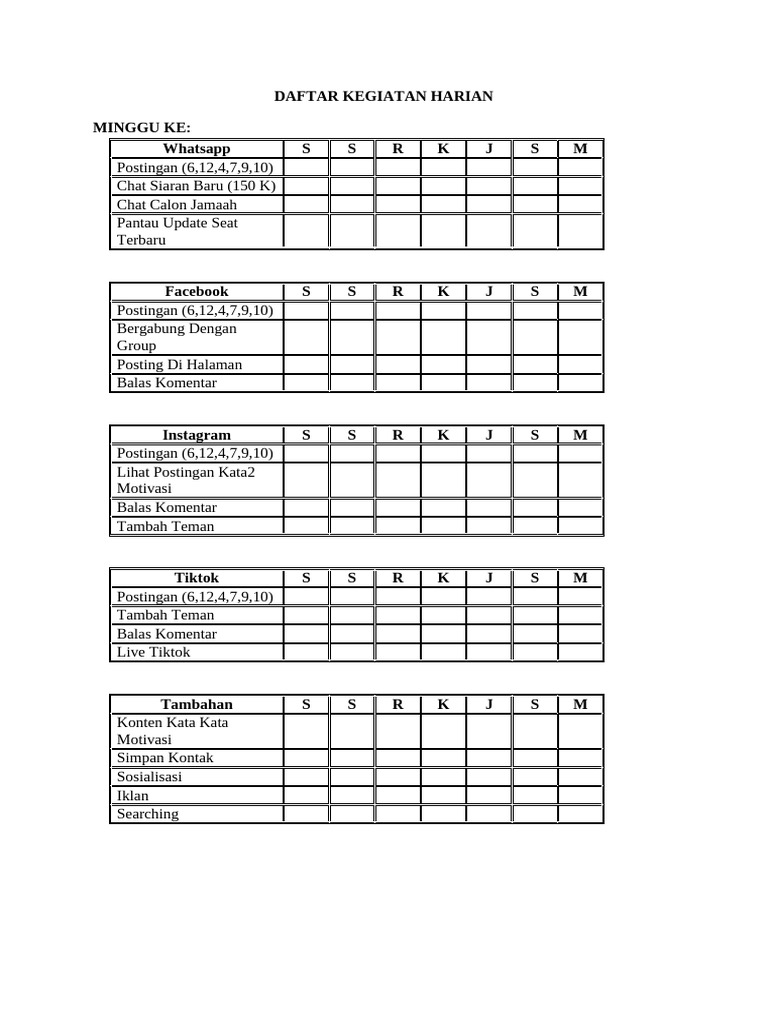 Daftar Kegiatan Harian | PDF