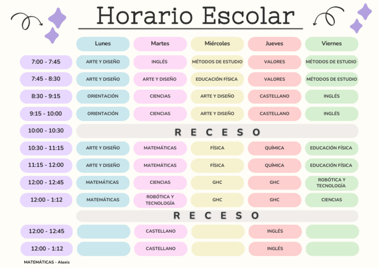 Horario Escolar 1er Año Trewq | PDF