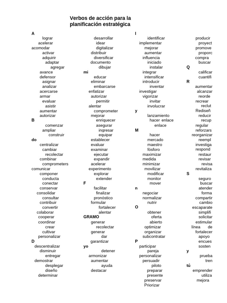 Verbos de Acción para Estrategia | PDF
