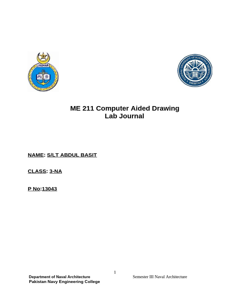ME 211 Computer Aided Drawing Lab Journal .. | PDF | Extrusion | Naval Architecture