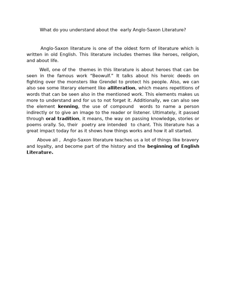 Characteristics of Anglo-Saxon Literature | PDF