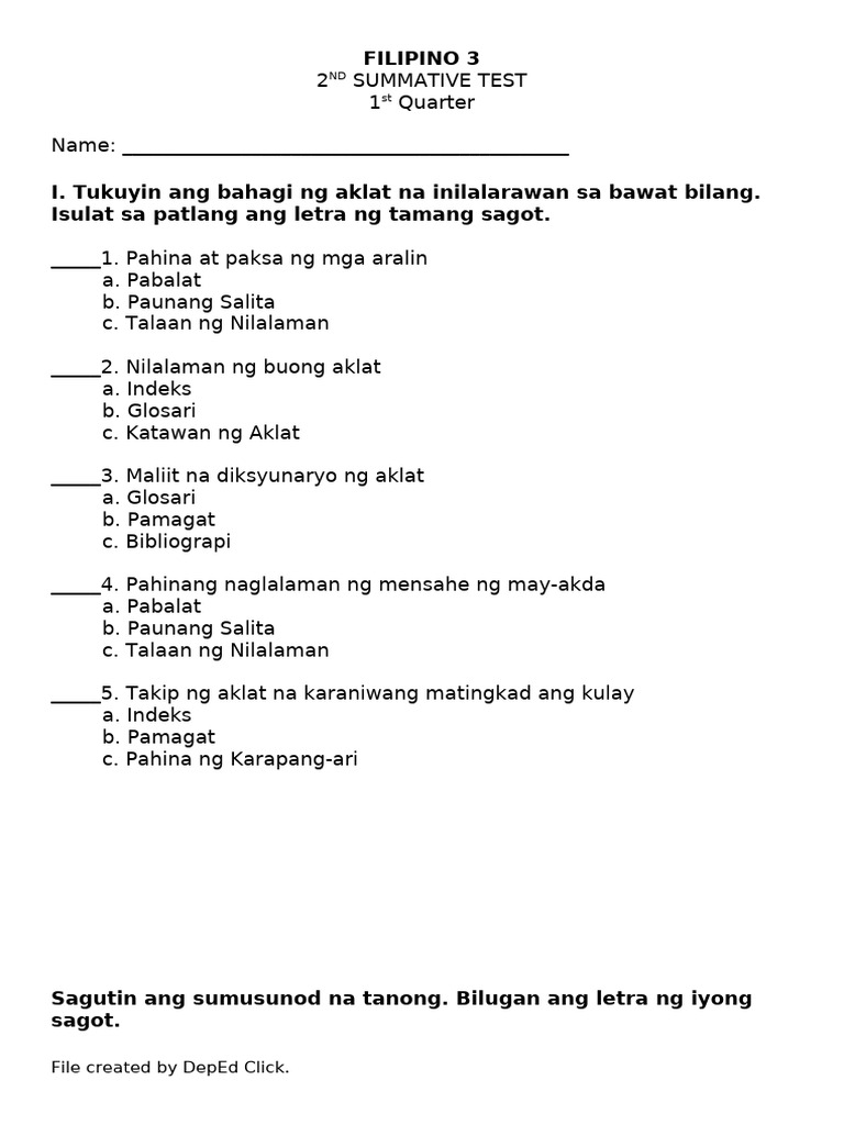 FILIPINO 3_ST2_Q1 | PDF