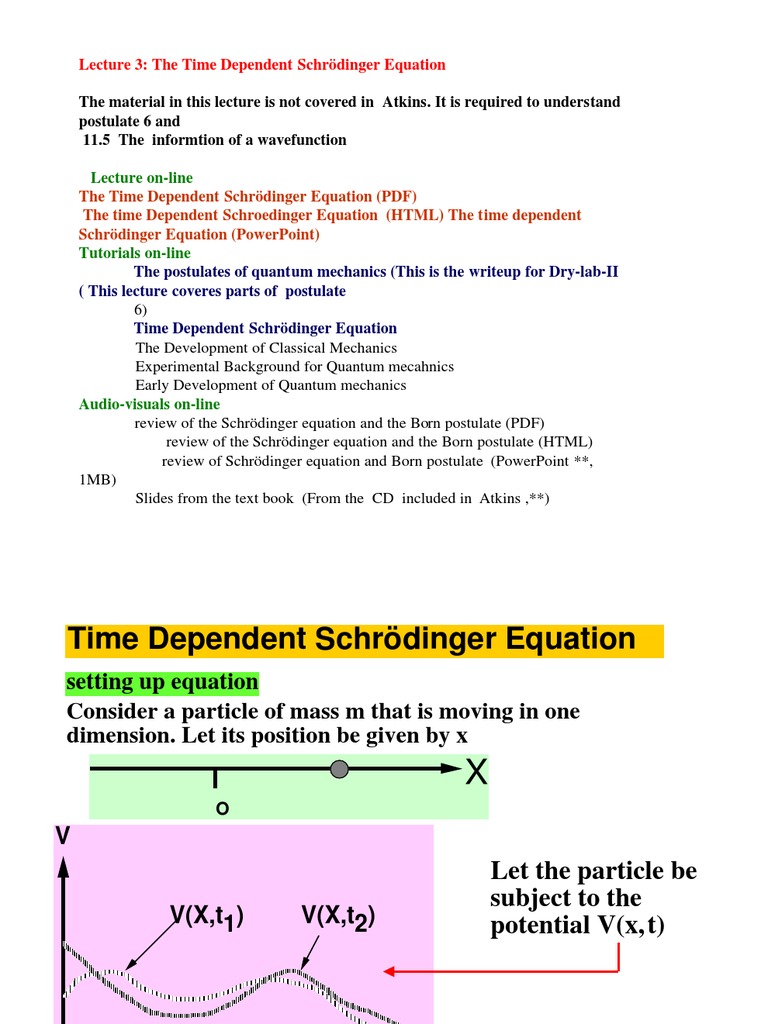 Chem 373 Lecture 3 The Time Dependent Schrödinger Equation