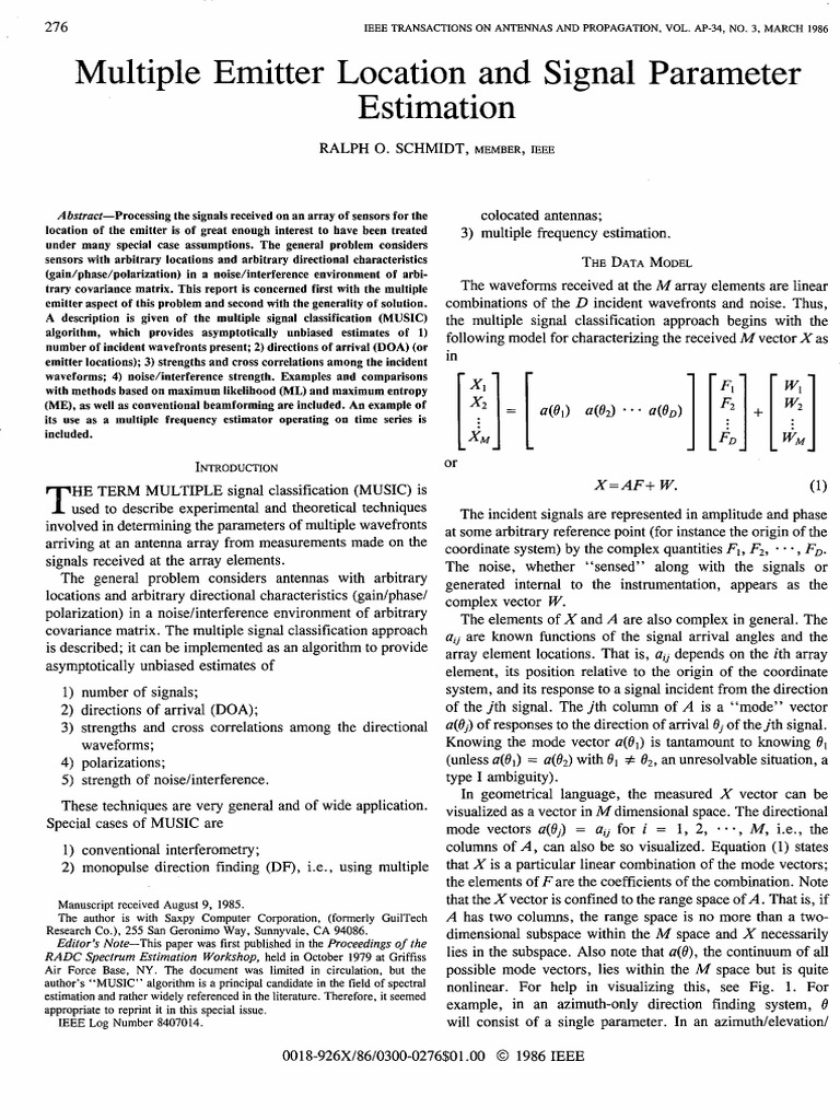 Multiple Emitter Location and Signal Parameter Estimation | PDF ...
