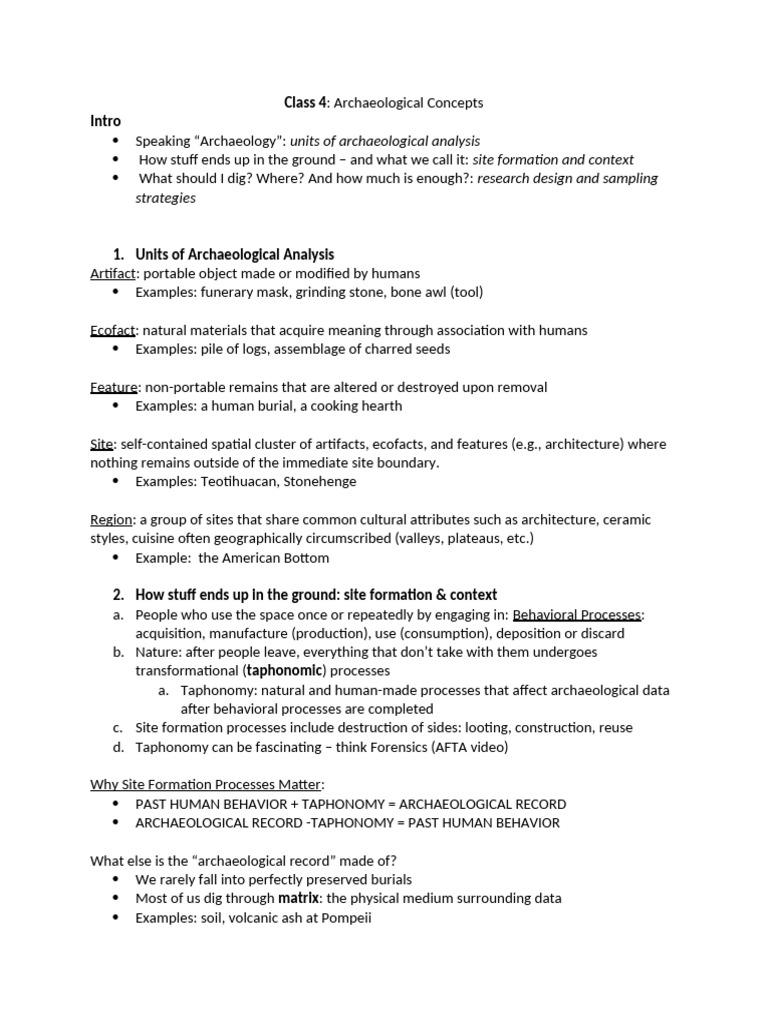 Lecture 4 Archaeological Concepts | PDF | Artifact (Archaeology) | Archaeology