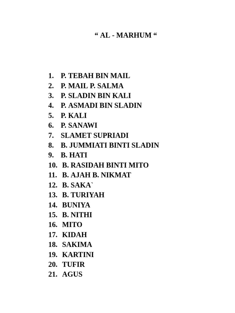 Al-Marhum Name List Compilation | PDF