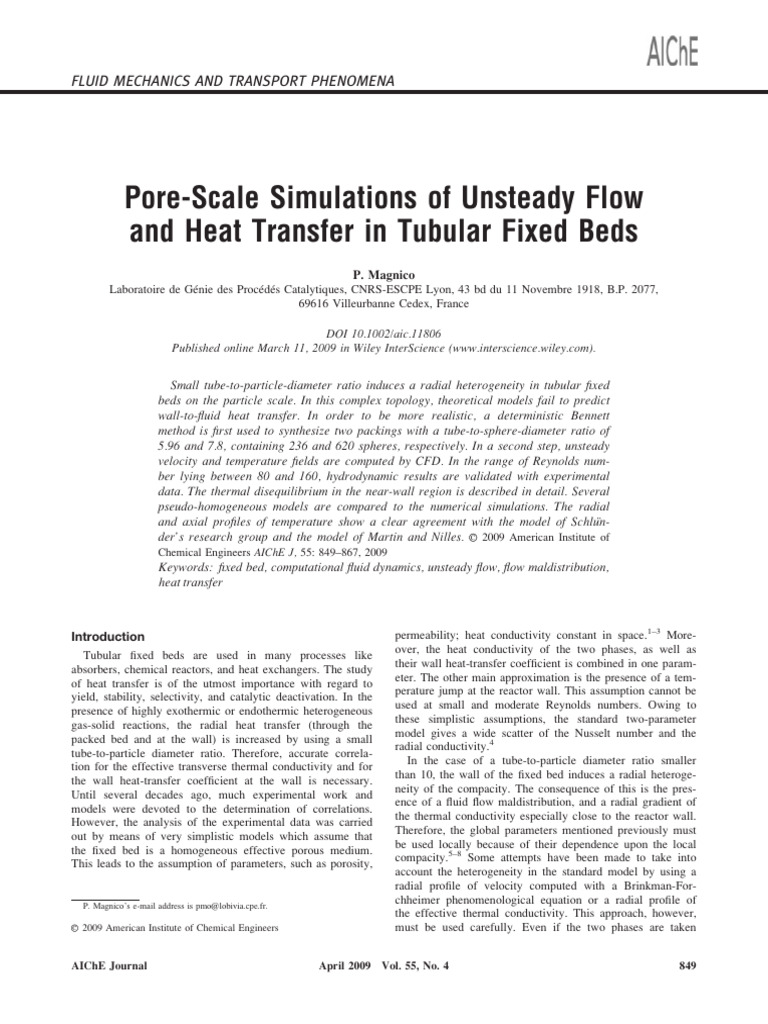 Pore-Scale Simulations of Unsteady Flow and Heat Transfer in Tubular Fixed Beds | PDF | Reynolds ...