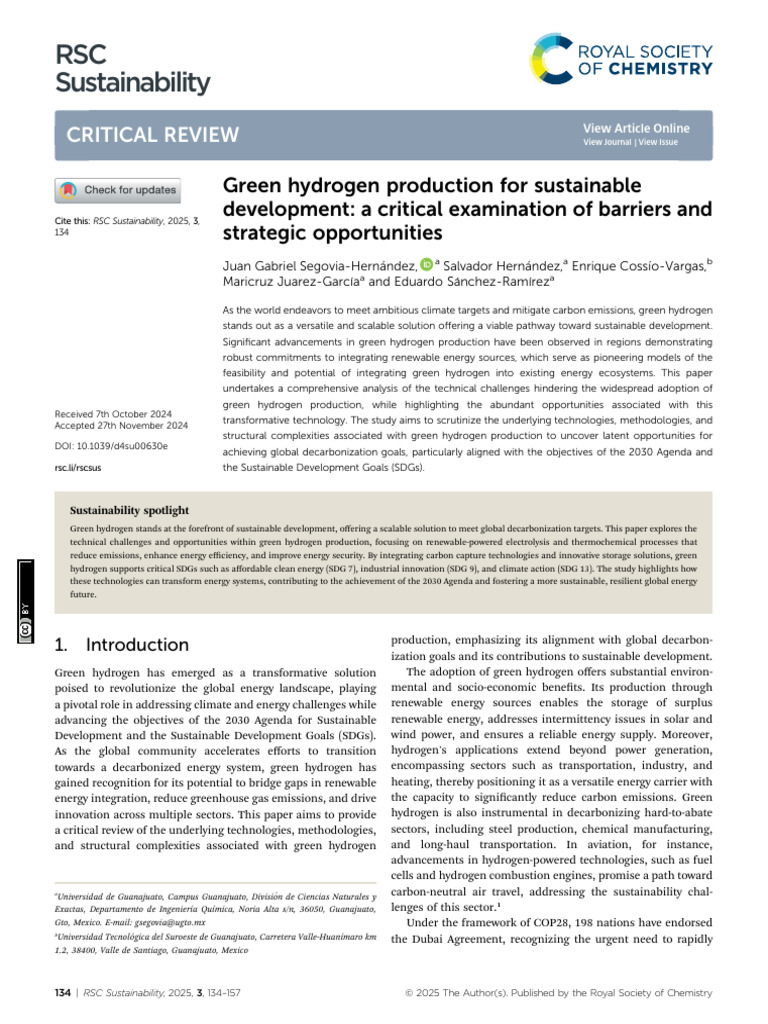 RSC Sustainability: Critical Review | PDF | Hydrogen | Sustainable Energy