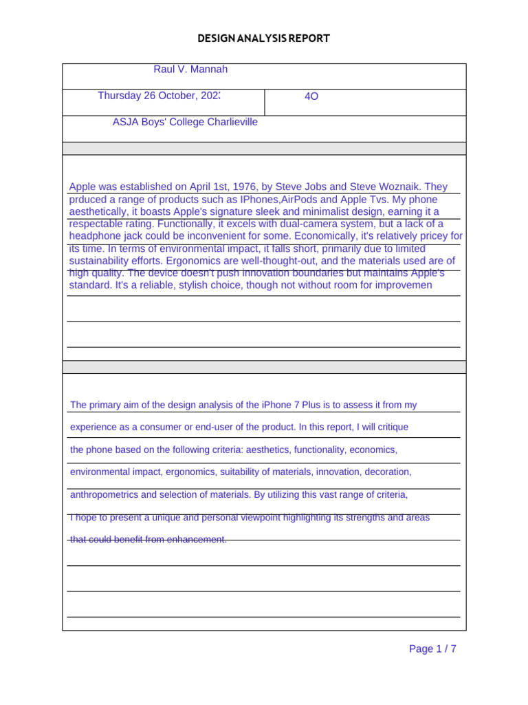 Design Analysis Report Template Student | PDF | Usability | I Phone