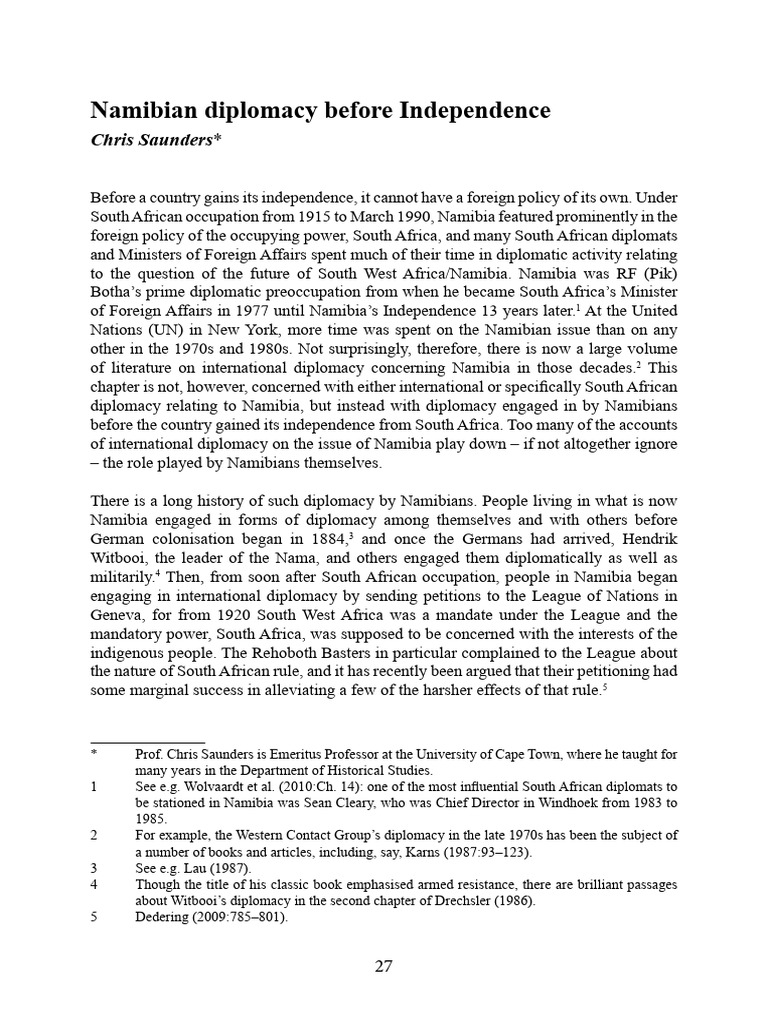 Namibian Diplomacy Before Independence | PDF | Namibia | Non Aligned ...