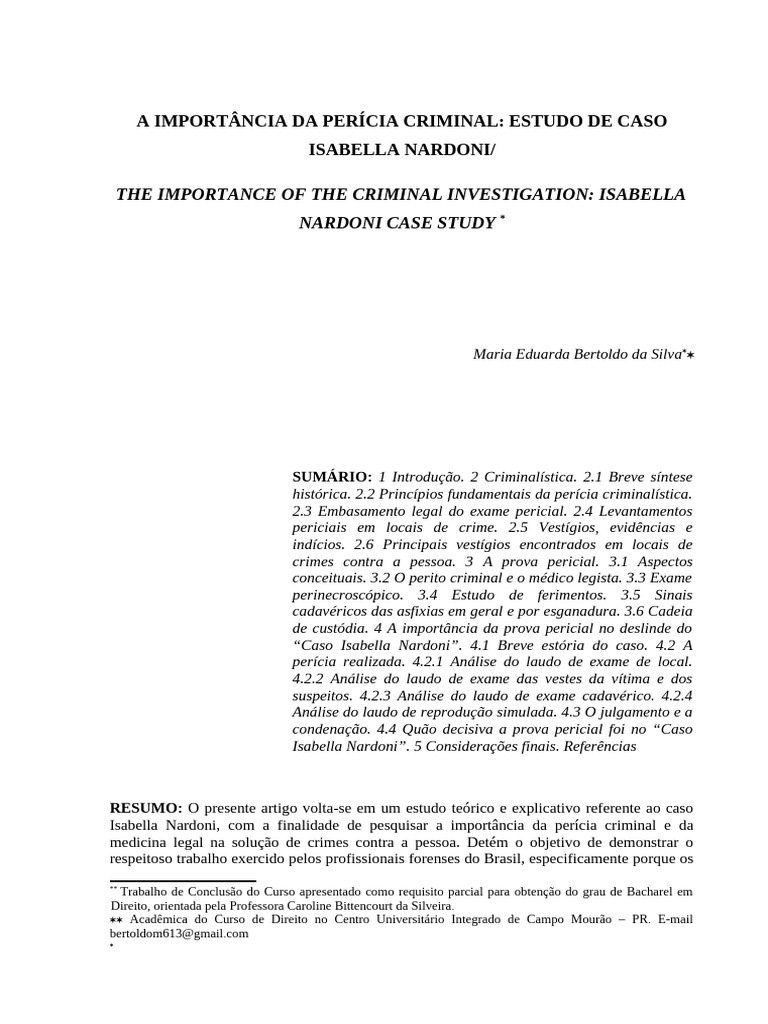 Perícia Criminal no Caso Isabella Nardoni | PDF | Prova (jurídico ...