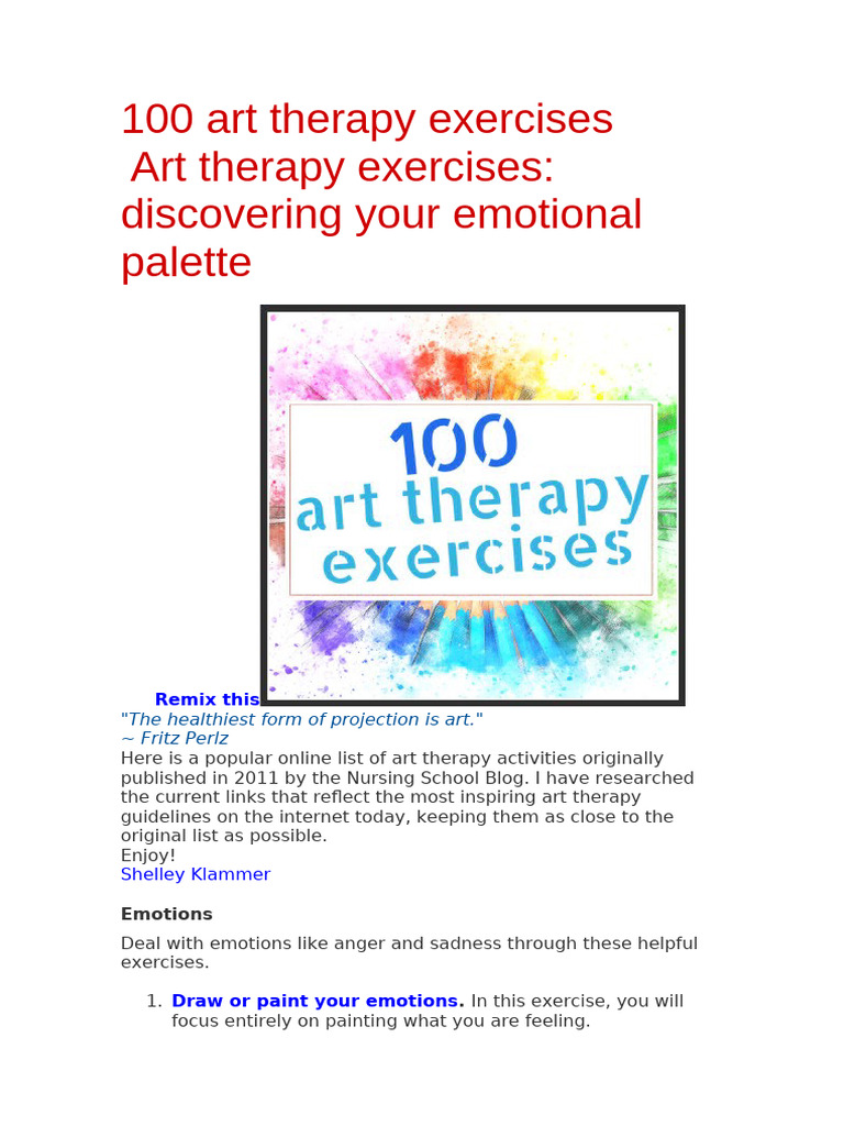 100 Art Therapy Exercises Guide | PDF | Art Therapy | Psychotherapy