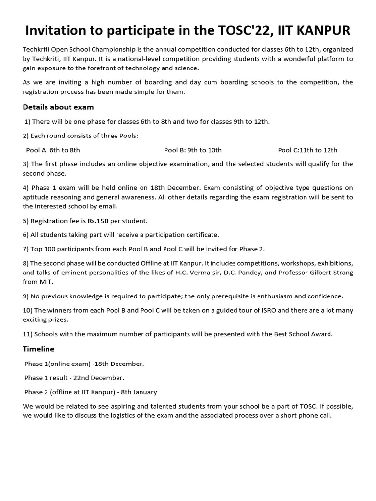 Invitation To Participate in The TOSC | PDF