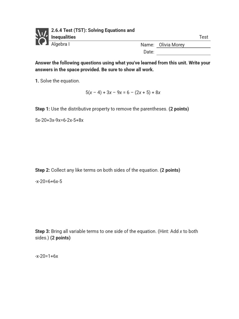 Equations and Inequalities Test Guide | PDF | Equations | Applied ...