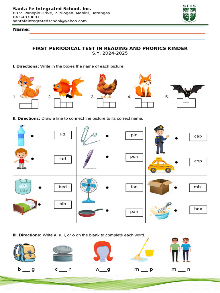 First Periodical Test Reading K2 | PDF