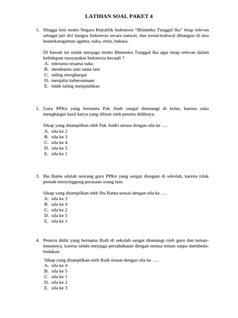 Latihan Soal PPKn Paket 4 untuk Siswa | PDF