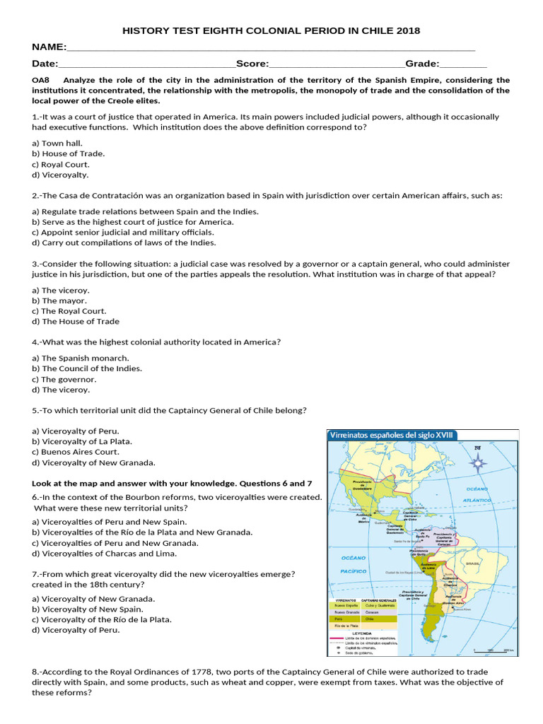 Test History Eighth The Colony | PDF | New Spain | Spanish Colonization ...