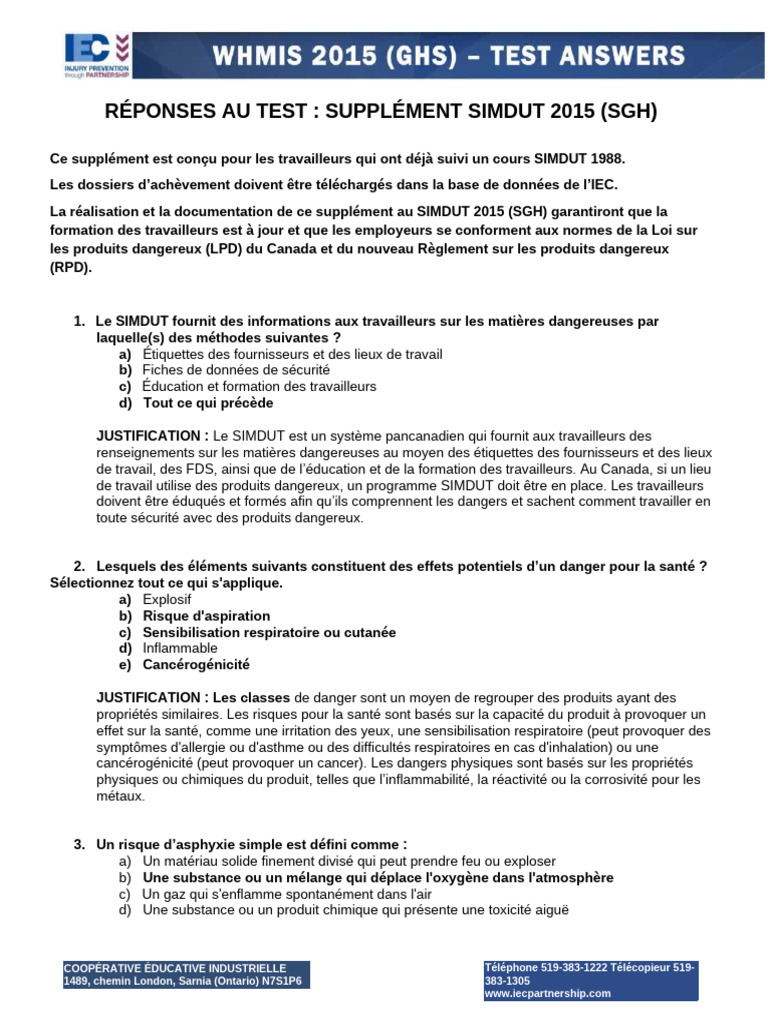Supplément SIMDUT 2015 pour travailleurs | PDF | Atmosphère de la Terre ...