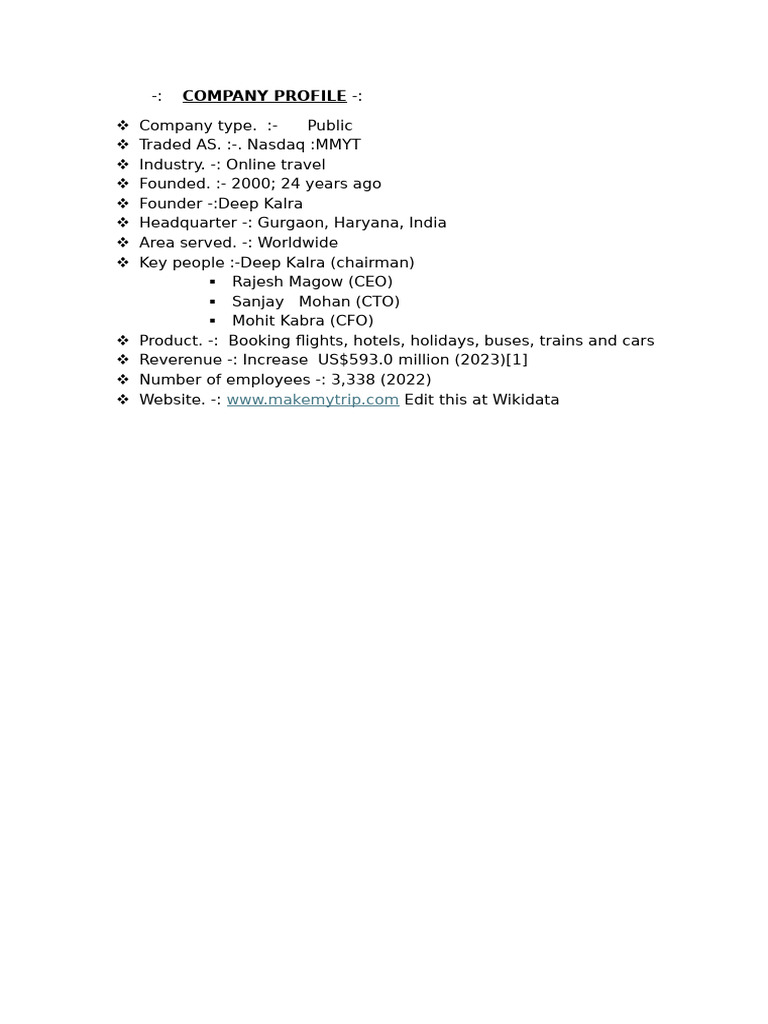 MakeMyTrip Company Profile Overview | PDF