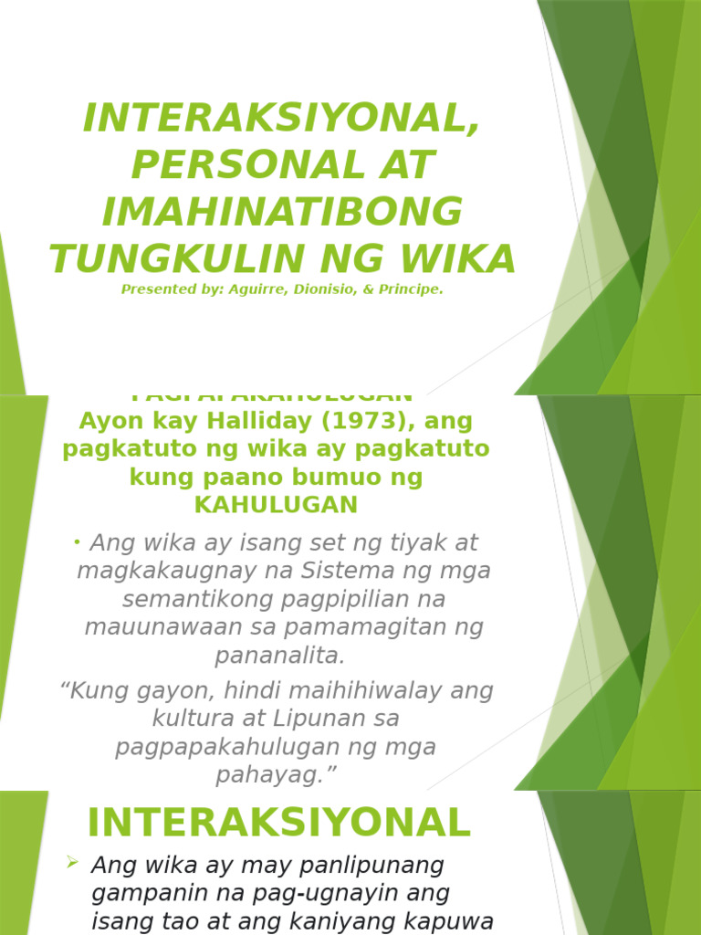 Interaksiyonal Personal at Imahinatibong Tungkulin NG Wika | PDF