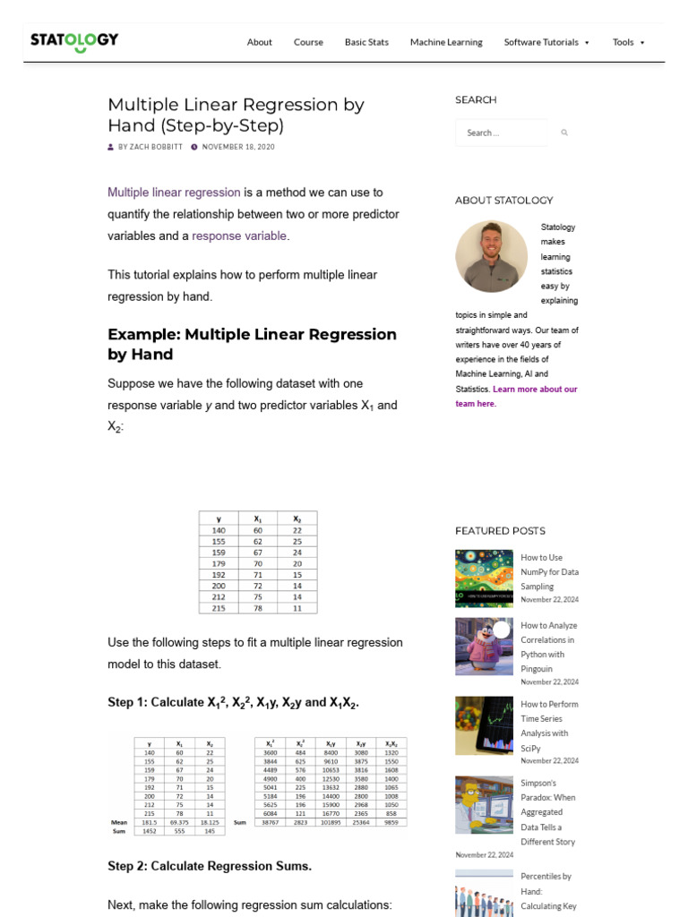 Multiple Linear Regression by Hand (Step-by-Step) | PDF | Linear ...