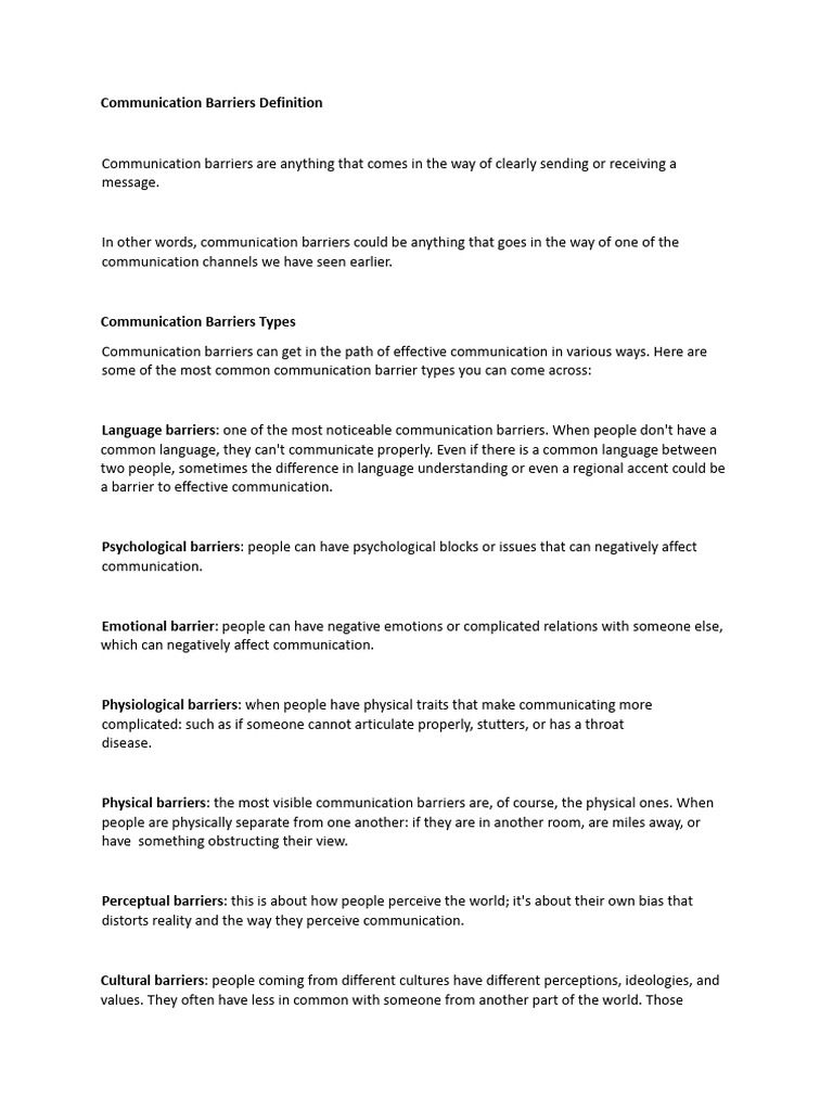 Communication Barriers Definition | PDF | Communication | Perception