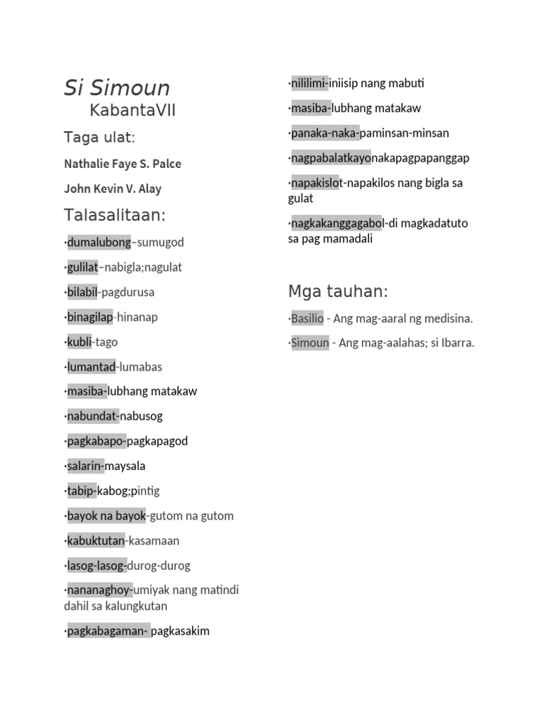 SI SIMOUN Kabanata 7 | PDF