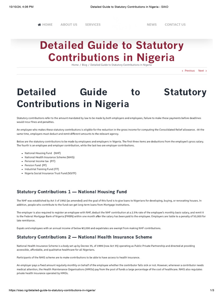 Statutory Contributions in Nigeria Explained | PDF | Employment ...